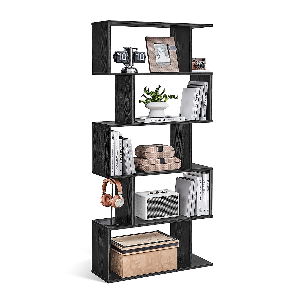 VASAGLE Bookshelf, 5-Tier Bookcase, Tall Display Shelf, Freestanding Storage Shelf, Room Divider, for Home Office, Living Room, Bedroom, Study, Ebony Black ULBC062T56