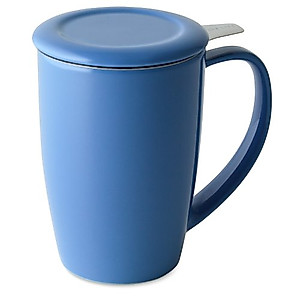 FORLIFE Curve Tall Tea Mug with Infuser and Lid, 15-Ounce, Blue