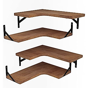 LEOPO Corner Floating Shelves Set of 4, Hardwood Storage Shelves, Cozy & Dependable Floating Shelves for Bedroom, Living Room, Kitchen, Office and More