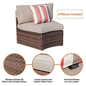 SUNSITT 11 Pieces Patio Furniture Set Outdoor Half-Moon Sectional Set with Round Coffee Table, Brown PE Wicker & Beige Cushion