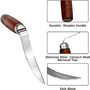 2 PCS Coconut Opener Tool Set Coconut Meat Remover Stainless Steel Coconut Opener Scraper Knife Coconut Punch Tool with Durable Non-Slip Wooden Handle Scraper