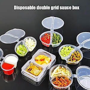 Double Compartment Condiment Container,2 Compartment Snack Containers with Lids,Small Food Storage Containers,Double Compartment Snack Containers for to-go Sauce, Sampling, Travel Snack (Round 150ml)