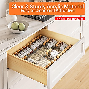 PanPanPal Spice Drawer Organizer, 4 Tier- 4 Pack Clear Acrylic Drawer Seasoning Organizer, Expandable From 11'' to 22'' Kitchen Spice Rack Organizers and Storage for Drawer (Jars not included)