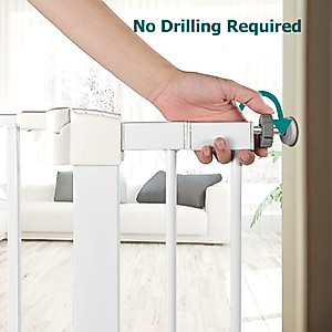 BABELIO 29-51 Inch Extra Wide Baby Gate Dog Gate, Metal Pet Gate for Stairs & Doorways, Pressure Mounted Walk Thru Child Gate with Door, NO Need Tools NO Drilling, with Wall Cups, White