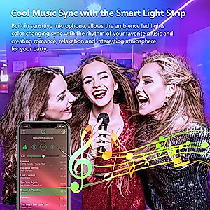 FONEWE 50ft LED Lights for Bedroom Music Sync LED Light Strips Color Changing Lights for Bedroom LED Strip Lights with APP and Remote Control