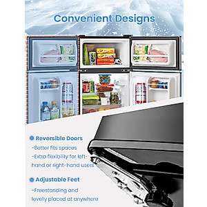 NAFORT Mini Fridge with Freezer 3.2 cu ft. 2-Door Freezer Cooler Refrigerator with Reversible Door, Removable Glass Shelves&Drawer, Mechanical Control, Recessed Handle for Dorm, Office, Apartment