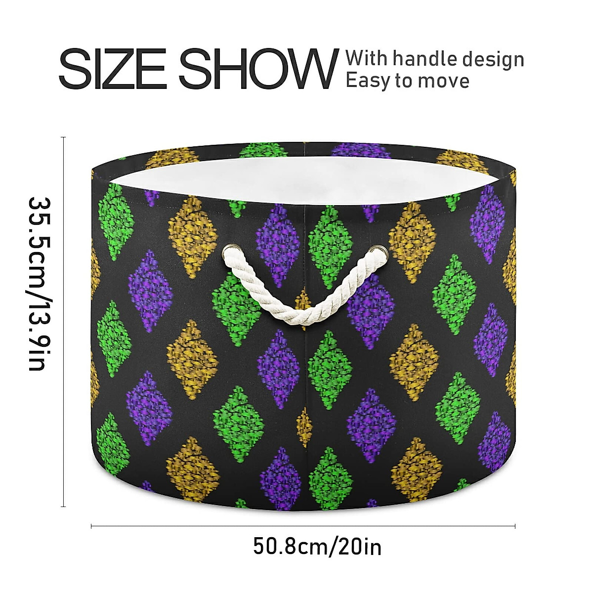 xigua Large Storage Basket Cotton Rope Basket Mardi Gras Geometric Baby Laundry Basket for Blankets Toys Storage Basket Laundry Hamper