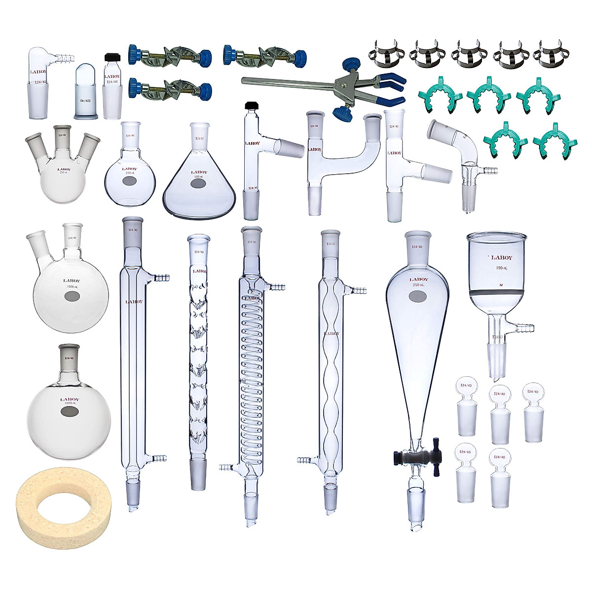 Laboy Glass Advanced Organic Chemistry Lab Glassware Kit Laboratory Glassware Apparatus (38pcs)