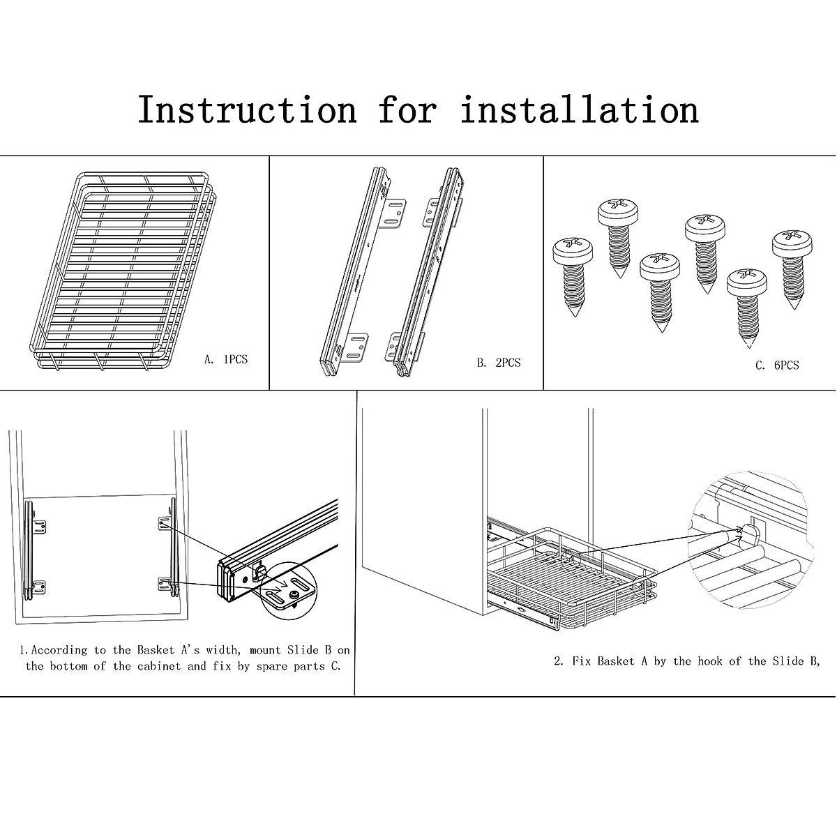 Fineera Pull Out Cabinet Drawer Organizer Heavy Duty Slide Out Pantry Shelves Sliding Drawer Storage for Home, Kitchen and Bathroom, 14’’ W x 21’’ D, Requires at Least 15-1/4’’ Cabinet Opening