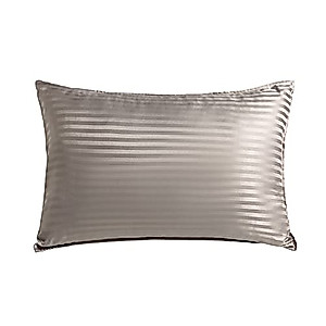 Kingform Satin Silk Pillowcases for Hair and Skin, Set of 2 Standard Pillow Cases, Soft Silky Pillow Covers with Envelope Closure (Standard, Light Grey Striped)