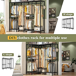 Raybee Clothes Rack, Clothing Rack Heavy Duty Clothing Racks for Hanging Clothes 910LBS, Metal Garment Rack Heavy Duty Clothes Rack Freestanding Wardrobe Closet Rack, 75" H x 75" W x 15.7" D, Black