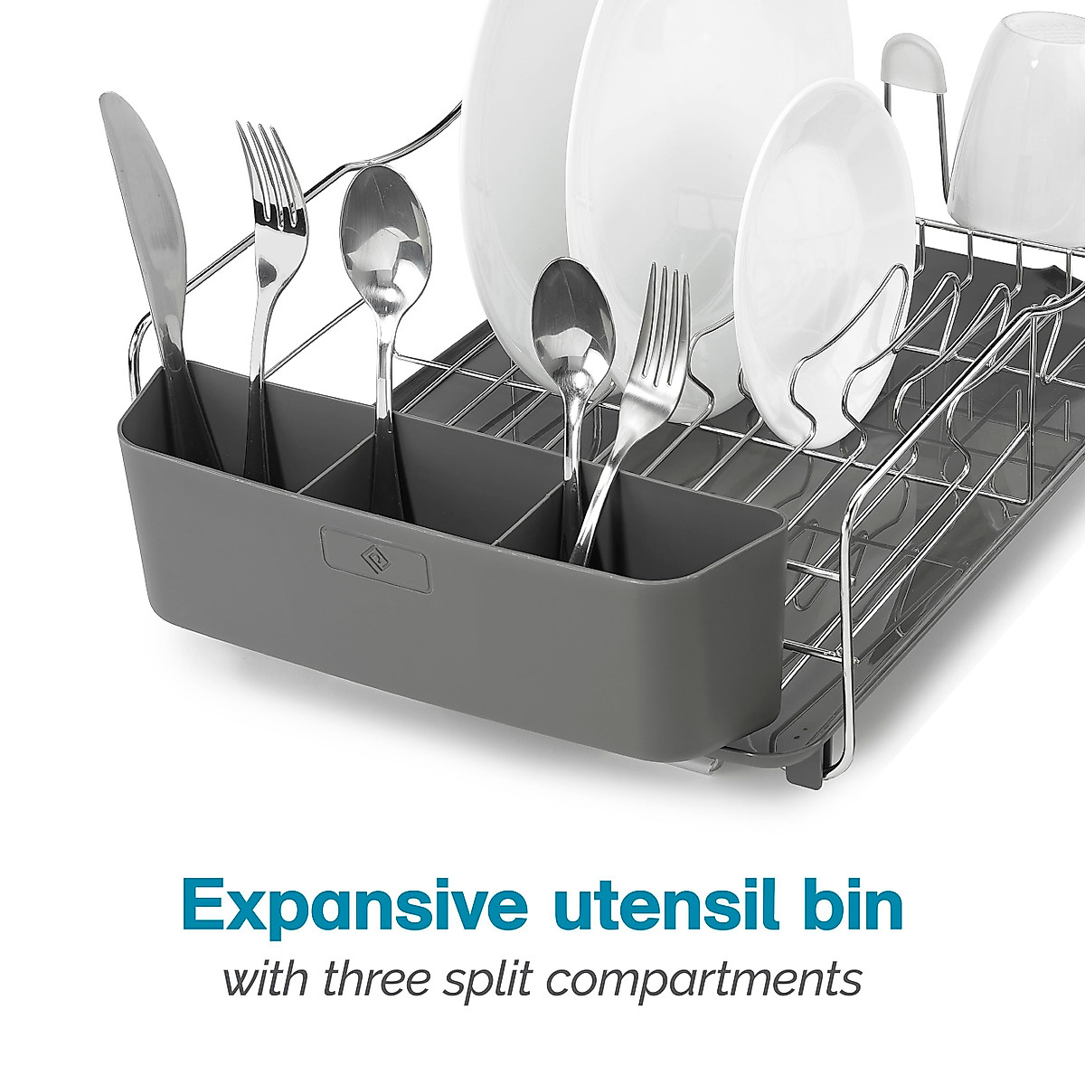 Polder KTH-615 Dish Rack & Tray 4 PC Combo– Advantage System Includes Rack, Drain Tray, Removable Drying Tray & Cutlery Holder – Stainless Steel & Plastic