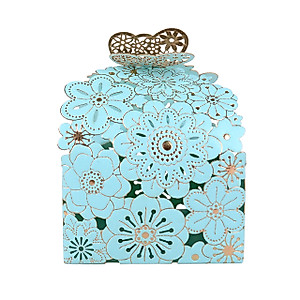 Wolfteeth Party Favor Boxes, Wedding Favors Boxes, Small Candy Boxes for Gift Giving, Laser Cut Floral Boxes, Thank You Gifts Wrap Boxes for Bridal Baby Shower Birthday Christmas, 100 Pack, Blue