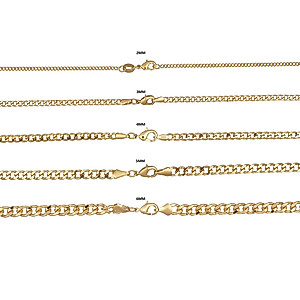 Barzel 18K Gold Plated Curb/Cuban Link Gold Chain Necklace 2MM, 3MM, 4MM, 5MM For Women or Men - Made In Brazil (24 Inches, 2MM Gold)