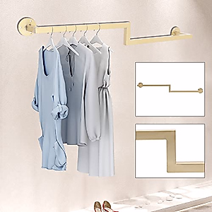 Gold Clothes Rack, Wall Mounted Metal Garment Rack Indoor Gold Clothes Display Stand for Living Room Clothing Store Heavy Duty