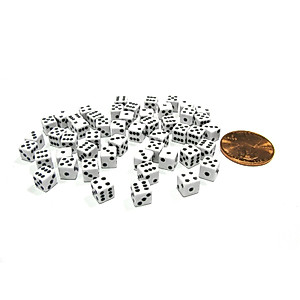 Koplow Games 50 Six Sided D6 5mm .197 Inch Die Small Tiny Mini Miniature White Dice