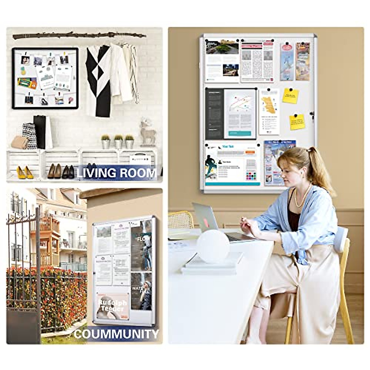 Swansea Enclosed Notice Board Magnetic Bulletin Boards for Office,Black Frame,with Locking Door 26x20inch(4XA4）