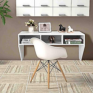 WATERJOY Wall Mounted Desk Computer Desk Floating Table, Home Office Working Desk, Wall Mounted Console Workstation Laptop PC Table with Storage Shelves White