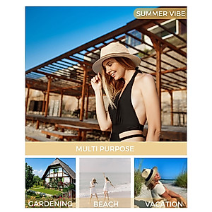 accsa Panama Straw Hat for Women Wide Brim Summer Sun Hat Ladies Straw Hat for Beach UPF 50+