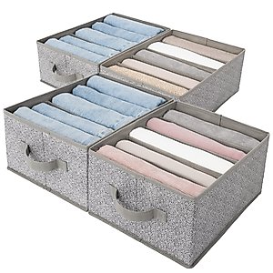 GRANNY SAYS Wardrobe Clothes Organizer, Drawer Organizers for Clothing, Closet Organizers and Storage, Jeans Organizer for Closet, T Shirt Organizer for Drawer, Pants, Shirts, Gray, 4-Pack