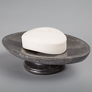 Creative Home Natural Charcoal Marble Bar Tray on Pedestal Soap Dish Holder for Bathroom Countertop Organize, 4" x 6.3" x 1.5" H, Dark Grey
