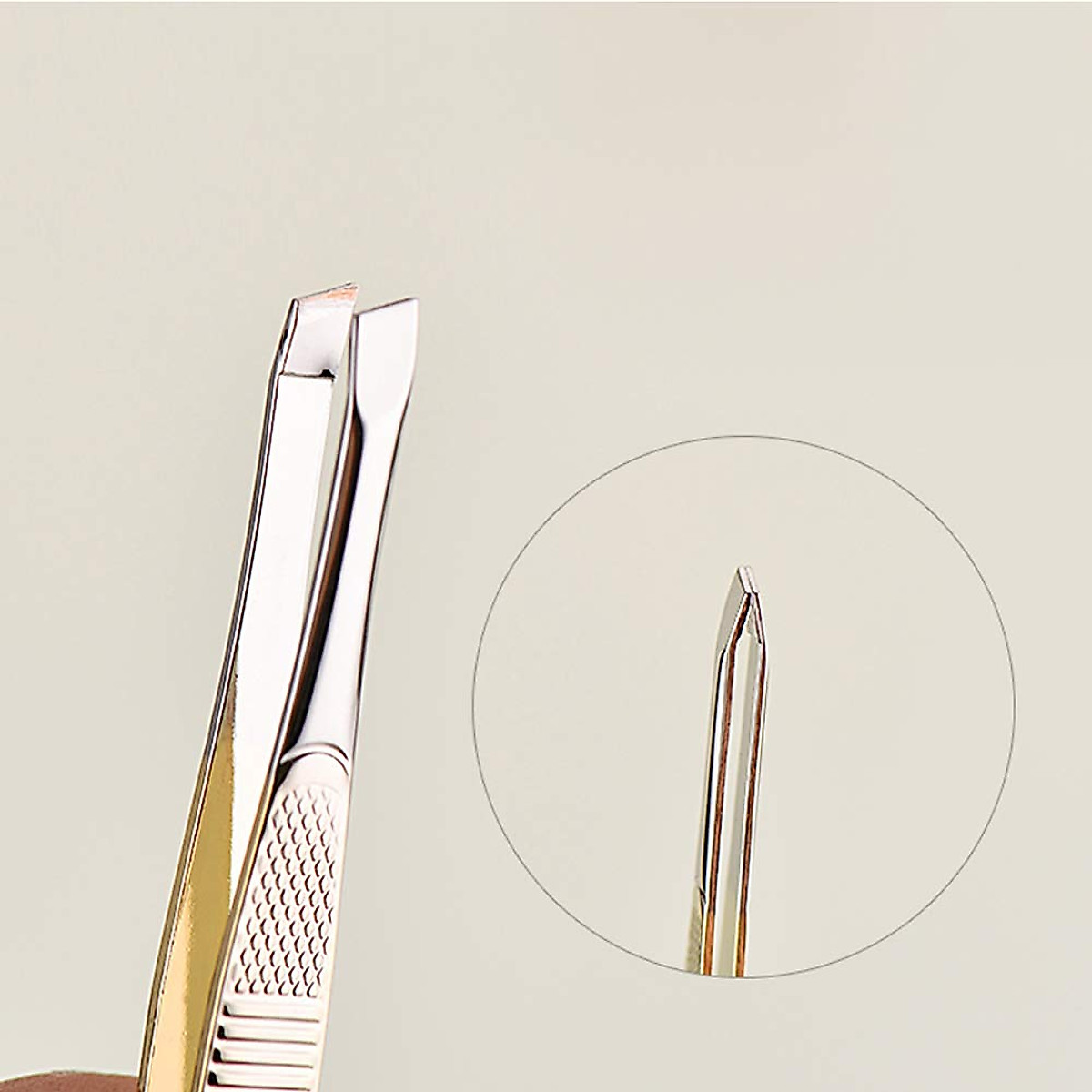 Tvoip 3Pcs Eyebrow Tweezer Golden Stainless Steel Slant/Flat Tip Curved Forceps Hair Removal Cosmetic Makeup Tool Kit Face Trimmer