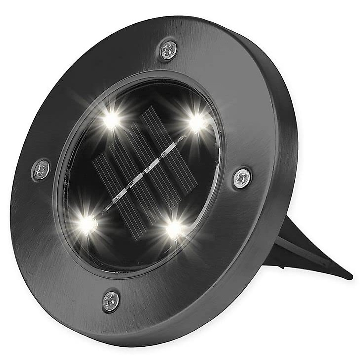 Bell+Howell Disk Lights Solar Ground Lights Gunmetal - Upgraded Wireless Auto On/Off Solar Garden Outdoor Waterproof Lighting with 4 LED Bulbs for Lawn, Patio, Garden, Yard,Pack of 4, As Seen On TV