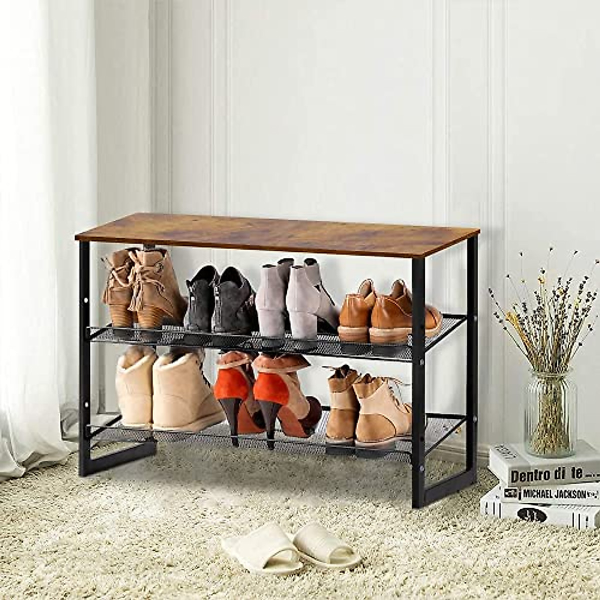 Garden 4 you 3-Tier Tilting Adjustable Freestanding 2PC Shoe Rack 6-Pairs 25.2 In Length For Durability And Stability For Entryways, Hallways, Closets, Dormitory Rooms, And Industries，Brown