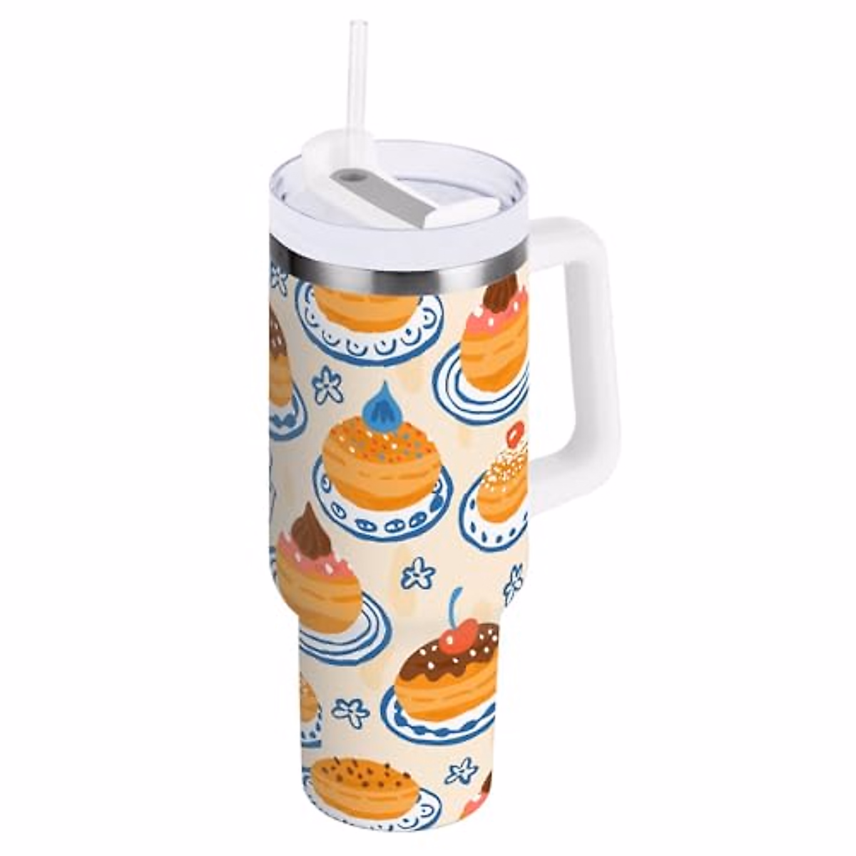 CIJEMAPW Donuts Insulated Tumblers Flower 30 oz Water Bottles Travel Mug with Handle and Straw Lid Leakproof School Work Outdoor for Women & Men