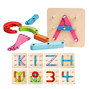 kizh Wooden Letter and Number Construction Activity Set Educational Preschool Toys Shape Color Recognition Pegboard Sorter Set Board Blocks Stack Sort for Toddler Kids Boys Girls Non-Toxic Toy