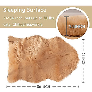 Asrug Faux Fur Pet Mat Ultra Cozy Throw Rug, Luxury Soft Faux Sheepskin Chair Cover Seat Pad Shag Fur Area Rugs, 24 by 36 inches (Khaki)