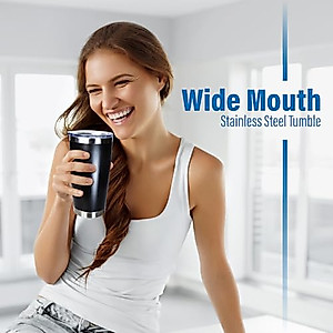 20 oz Tumblers, Stainless Steel Travel Coffee Mug with Lid, Double Wall Vacuum Insulated Coffee Tumbler, Durable Powder Coated Coffee Cup for Hot and Cold Drinks 1 Pack, Black