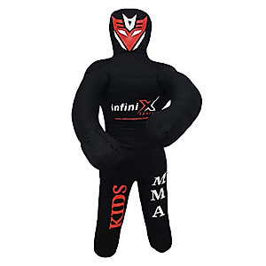 Infinix Sports Kids Grappling Dummy BJJ Wrestling Dummy for Kids Youth MMA Boxing Dummies Brazilian Jiu Jitsu Dummy Children Punching Dummy 110cm UNFILLED (Black)