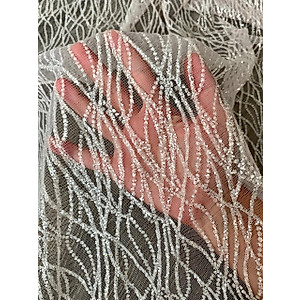 Glitter Wave Lace Fabric by The Yard - Perfect for Wedding Decorations, Bridal Shower, Wedding Tablecloth - Glitter Veil, and Elegant Crafts - 58 inch - 1 Yard (Silver White)