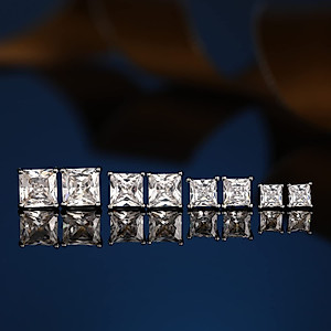 4 Pairs Real Gold Plated Square Stud Earring Set, Princess Cut Clear Cubic Zirconia Hypoallergenic Earrings Pack for Women and Men (4PCS White Earrings Set)