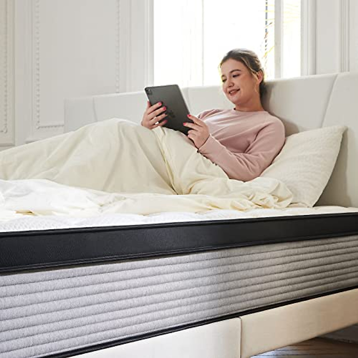 S SECRETLAND 14 Inch Hybrid Memory Foam Mattress with Individual Pocket Springs, King Bed in a Box, Pressure Relief and Cooler Cover, Medium Softer King Size