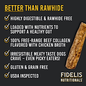 FIDELIS Rawhide-Free Treat Sticks, Long Lasting, Collagen Dog Chews, Treats, Small & Large Dogs, Beef Collagen, Gluten-Free, Grain-Free, Dog Chew, Bones-Alternative, Made in USA, 4pk, Chicken, 7"