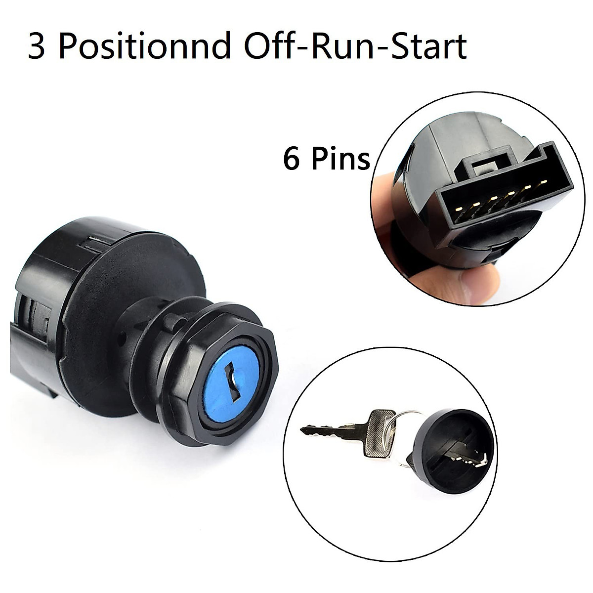 Ignition Switch with Key 3 Position Off/On/Start Compatible with Polaris Sportsman 400 500 570 600 700 800 Ranger 400 425 500 570 700 800 900 1000 RZR 570 800 900 XP 1000 &More Replace 4011002 4012165
