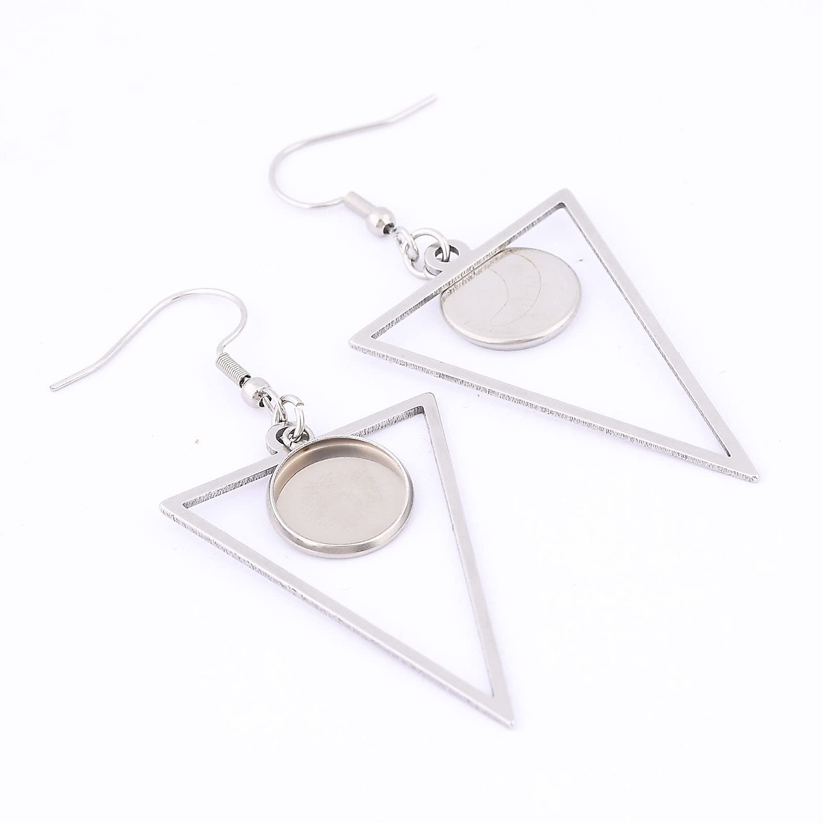 Reidgaller 20pcs Stainless Steel Triangle Hoop Earring Bezel Blanks Fit 12mm Cabochon Earring Setting Trays DIY Jewelry Hooks Findings