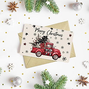 Artoid Mode 24 Pack Merry Christmas Thank You Cards Holly Xmas Tree Truck Greeting Cards Gift With Envelope Sticker Blank Note Cards for Birthday Wedding Baby Shower Bridal Shower, 4 x 6 Inch