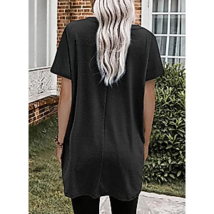 Dokotoo Women's Casual Crewneck T-Shirt - Loose Fit, Short Sleeve, Long Tunic Top with Pockets, Black (XL)