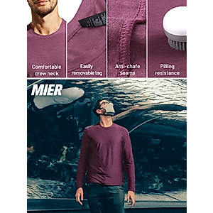MIER Men's Soft Long Sleeve T Shirts for Workout, Running, Gym, Casual, Athletic Crew Neck Lightweight Dry Fit T-Shirts, Plum Heather, L