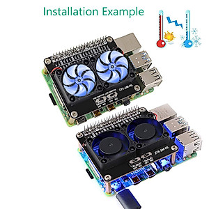 Raspberry Pi Fan 4B Dual Cooling Fans and Automatic Discoloration LED, Raspberry Pi GPIO Expansion Board for Raspberry Pi 4B / 3B+ / 3B / 3A+