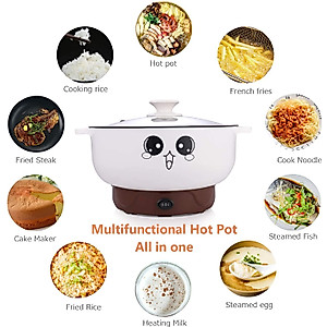 BXE 4-in-1 Multifunction Electric Cooker Skillet Wok Electric Hot Pot For Cook Rice Fried Noodles Stew Soup Steamed Fish Boiled Egg Small Non-stick with Lid (without Steamer,White)