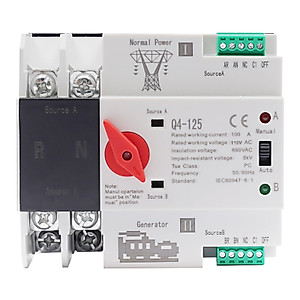 Mini 2P 100A 110V Dual Power Automatic Transfer Switch Generator Changeover Switch Tools Dual Power Switch Din Rail Type ATS 63A