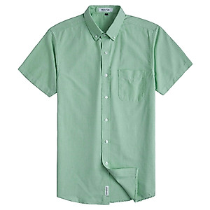 MUSE FATH Men's Button Down Dress Shirt-Casual Short Sleeve Shirt-Party Dress Shirt with Chest Pocket-Light Green-XL