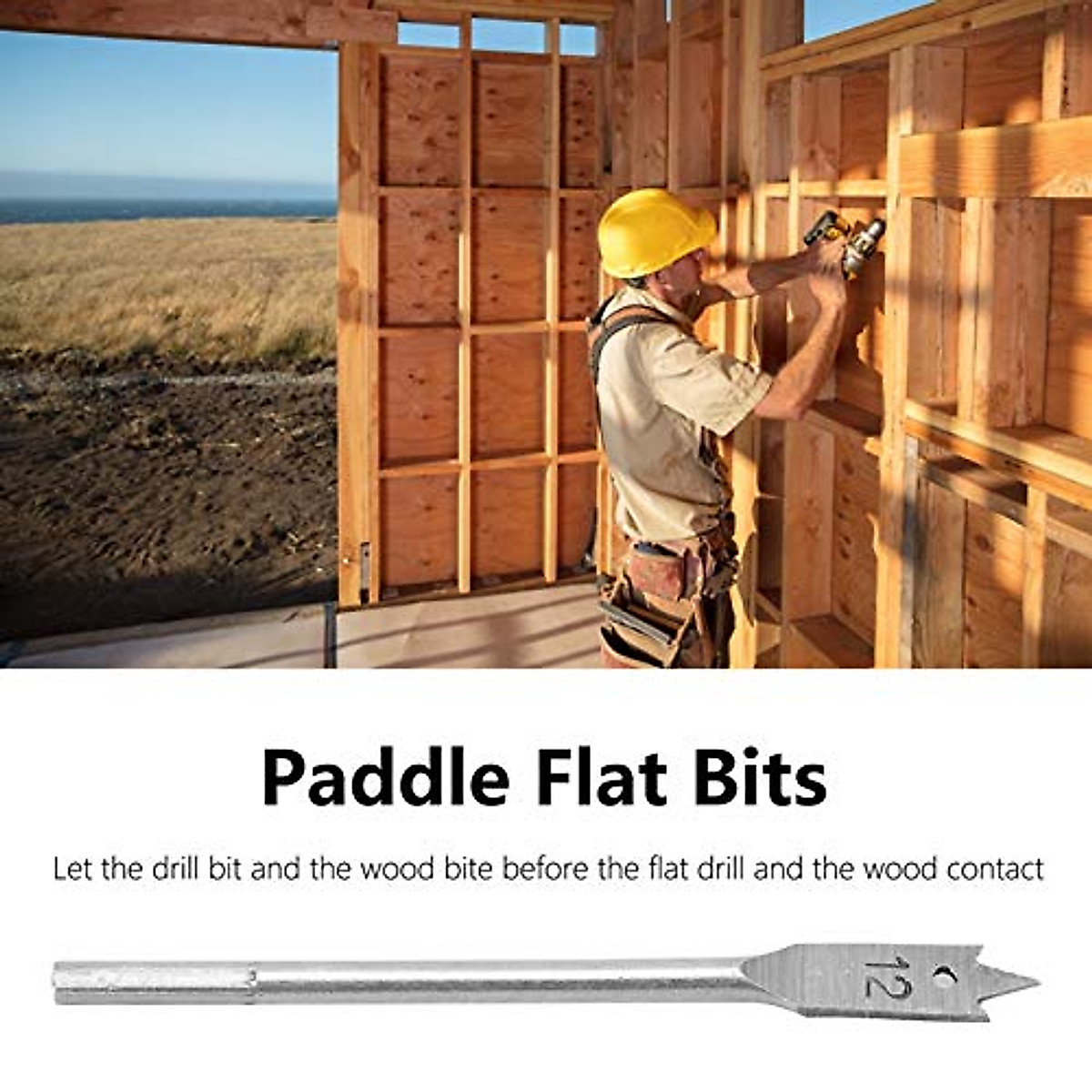 YWBL-WH Drill Bit, Spade, 4Pcs 12mm Spade Drill Bit Set Paddle Flat Bits High‑Carbon Steel Woodworking Hand Tools Hardware, Hole Saw