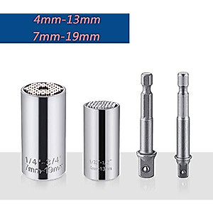 Stocking Stuffers Universal Socket-Multi-function Tools Socket Set，Power Drill Adapter, Steel Super Universal Socket Grip Gadgets for Men,Husband,Boyfriend 1/4- 3/4 (7mm-19mm) & 5/32"-1/2"（4mm-13mm）