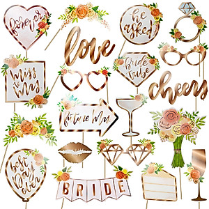 Wedding Bridal Shower Photo Booth Props, 20 Pieces Rose Gold Bachelorette Party Decorations, Wedding Party Photobooth Props, Wedding Bridal Shower Bachelorette Party Supplies, Bride to Be Photo Props