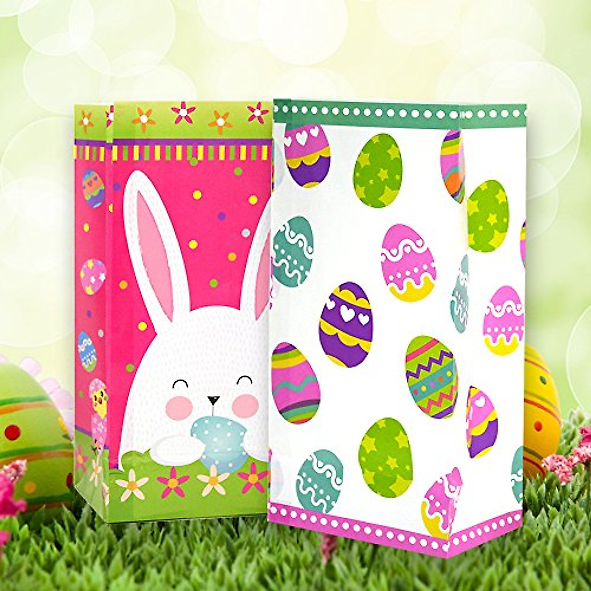 Easter Paper Bags for Kids - 20 Pack Easter Egg Bunny Party Bags for Easter Party, Birthday Party, White/Red Style by Lucky Party